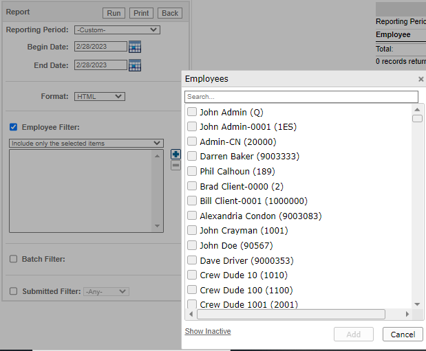 How do I filter reports by employee or date range and set report ...